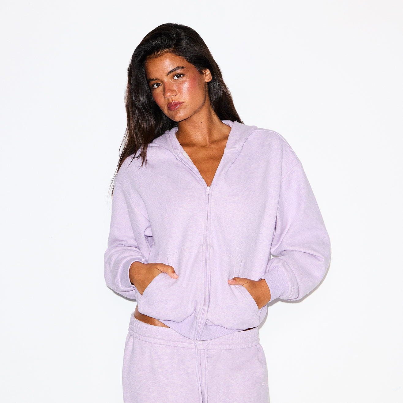 COTTON FLEECE CLASSIC ZIP UP HOODIE | PURPLE HEATHER | SKIMS MÉXICO